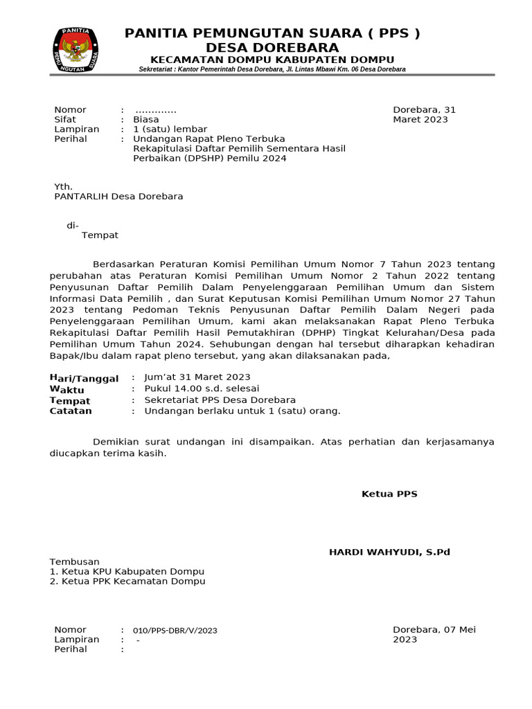 Draft Undangan DPHP Pps - PPK | PDF
