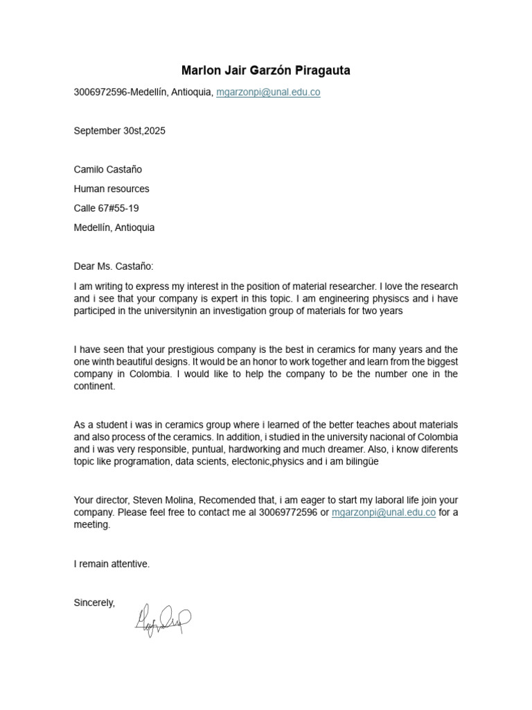 Application for Material Researcher Position | PDF