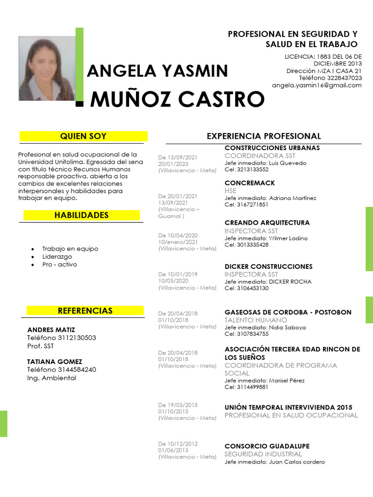Hoja de Vida Angela Muñoz | PDF