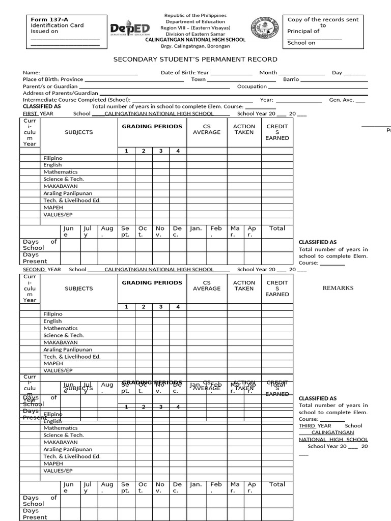 Secondary Student Permanent Record | PDF