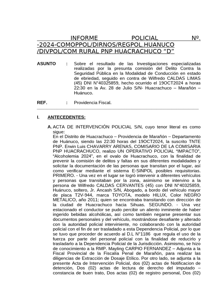 Informe Policial Conducción Ruiz. | PDF | Policía | Justicia