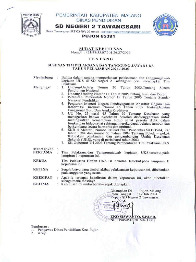 Salinan SK TP UKS SDN 2 Tawangsari | PDF