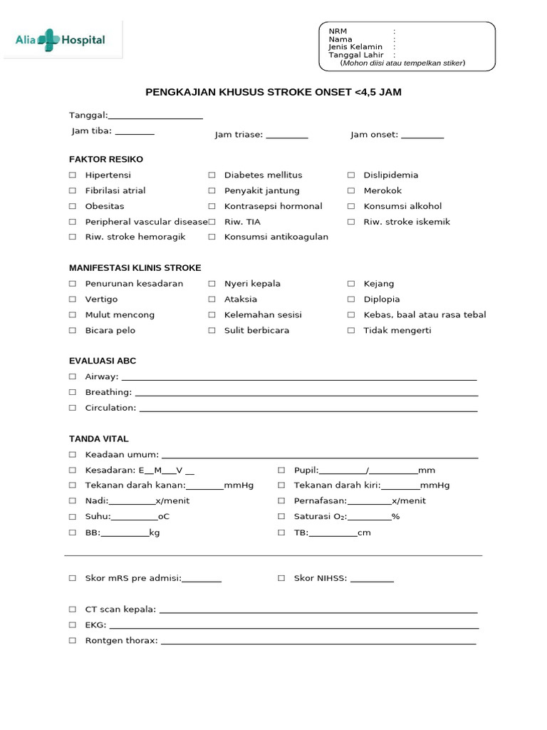 Formulir Trombolisis Pada Stroke Iskemik Akut - NEW | PDF