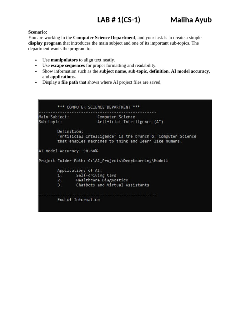 Lab Task, PF(Manipulator, Escape Sequences) | PDF