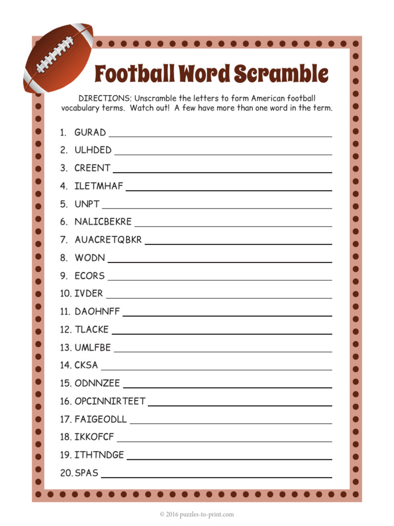 Football Vocabulary Word Scramble | PDF
