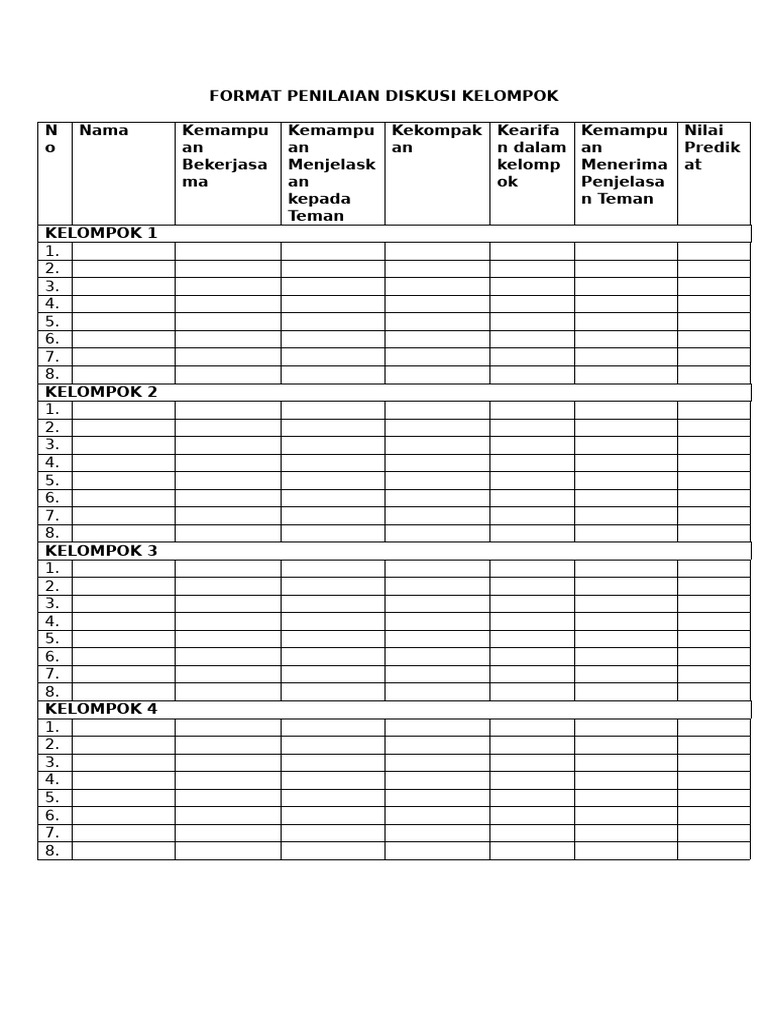 Format Penilaian Diskusi Kelompok | PDF