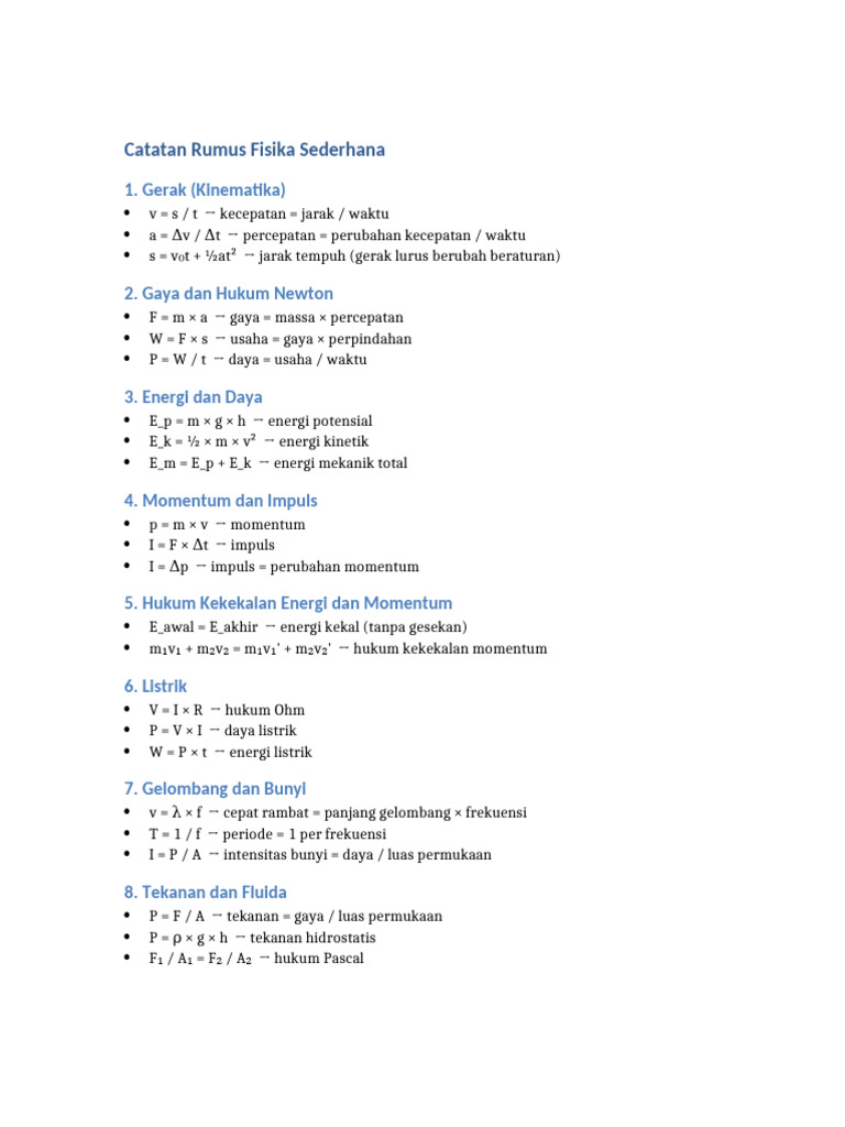 Catatan Rumus Fisika Sederhana (1) | PDF