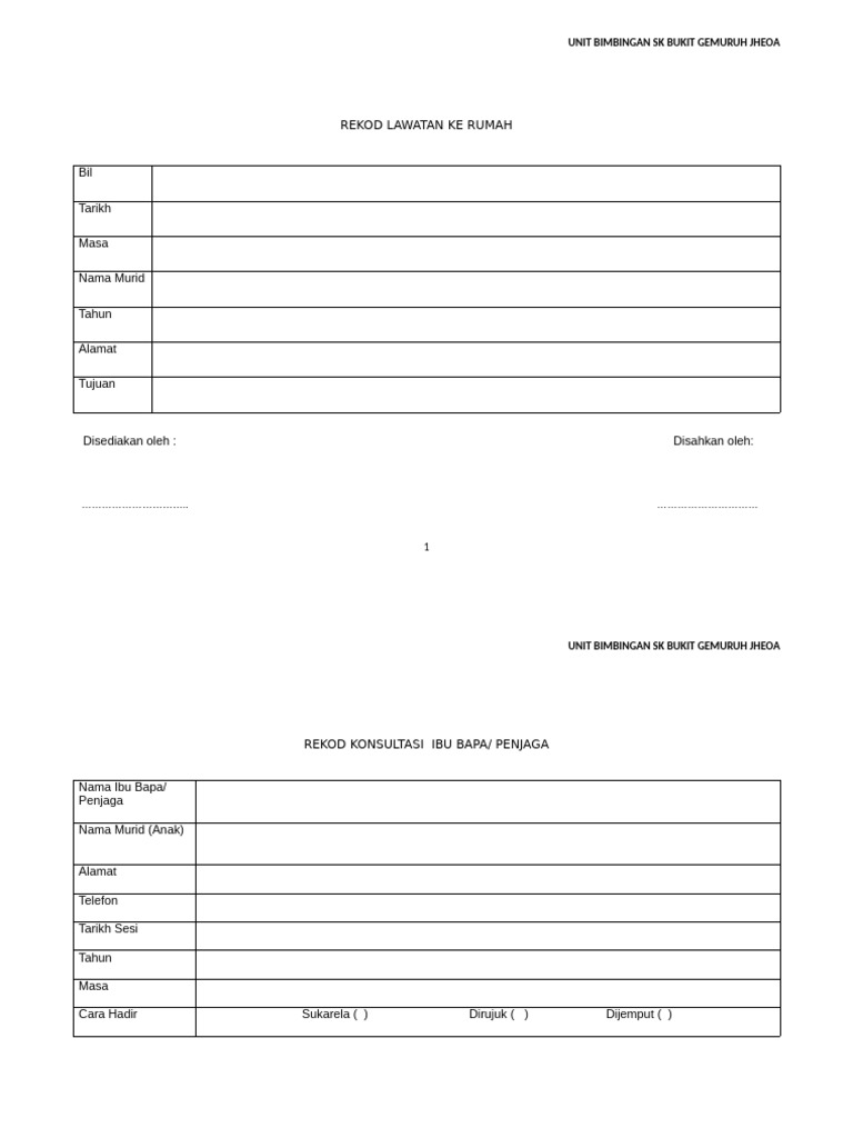 Rekod Lawatan Ke Rumah Murid | PDF