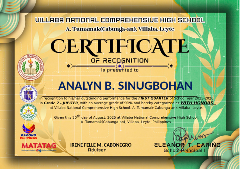 First Quarter Certificate of Recognition | PDF