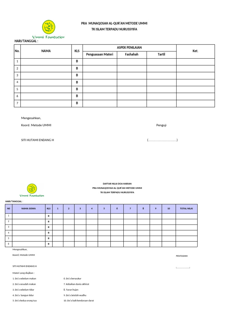 Form Penilaian Munaqosah 2025 | PDF