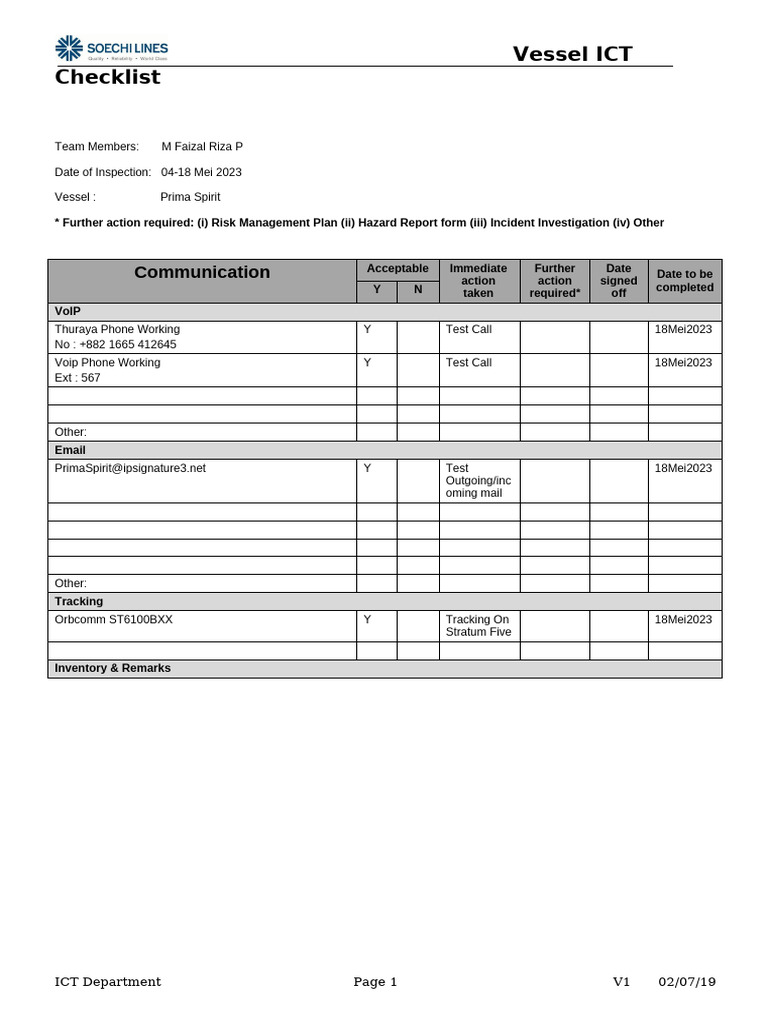 IT Vessel - Checklist Prima Spirit | PDF | Computer Engineering | Computing