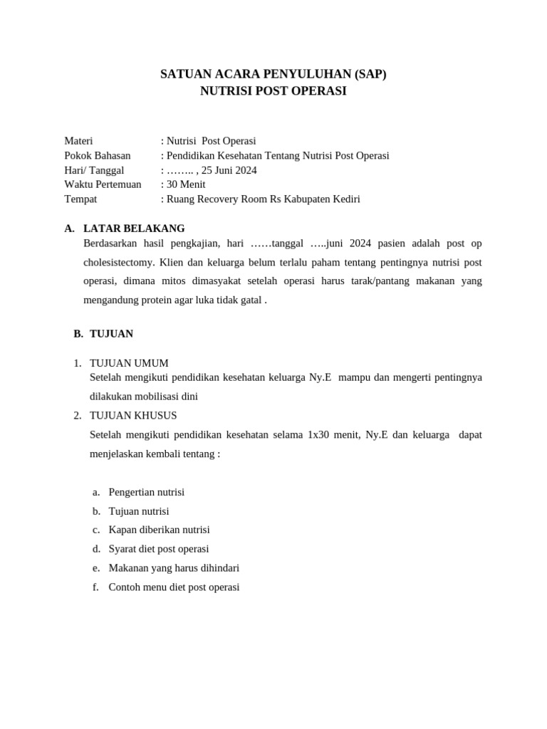 Nutrisi Pasca Operasi: Panduan Keluarga | PDF