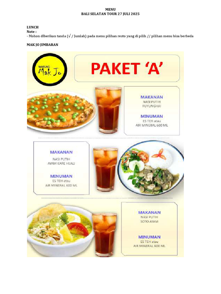 Menu Mba Putri Purwaning 27 - 29 Juli 2025 | PDF