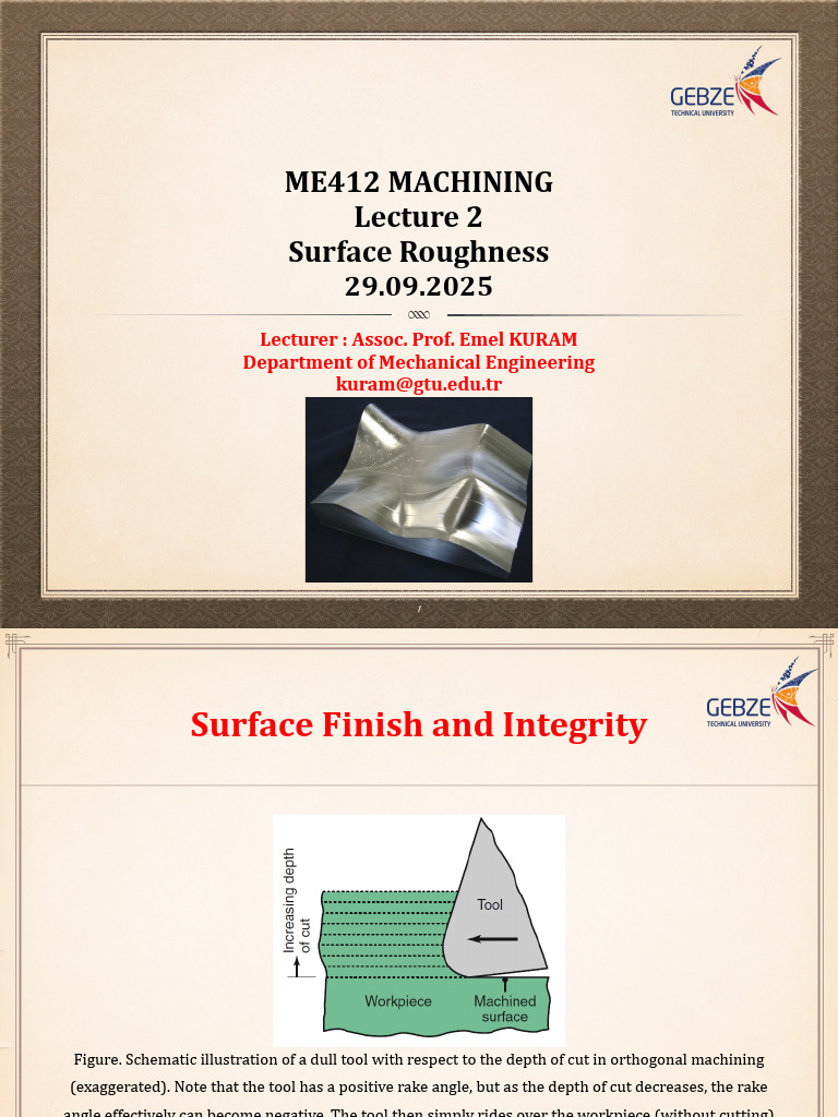 ME412 - Lecture 2 - Surface Roughness | PDF | Surface Roughness | Machining