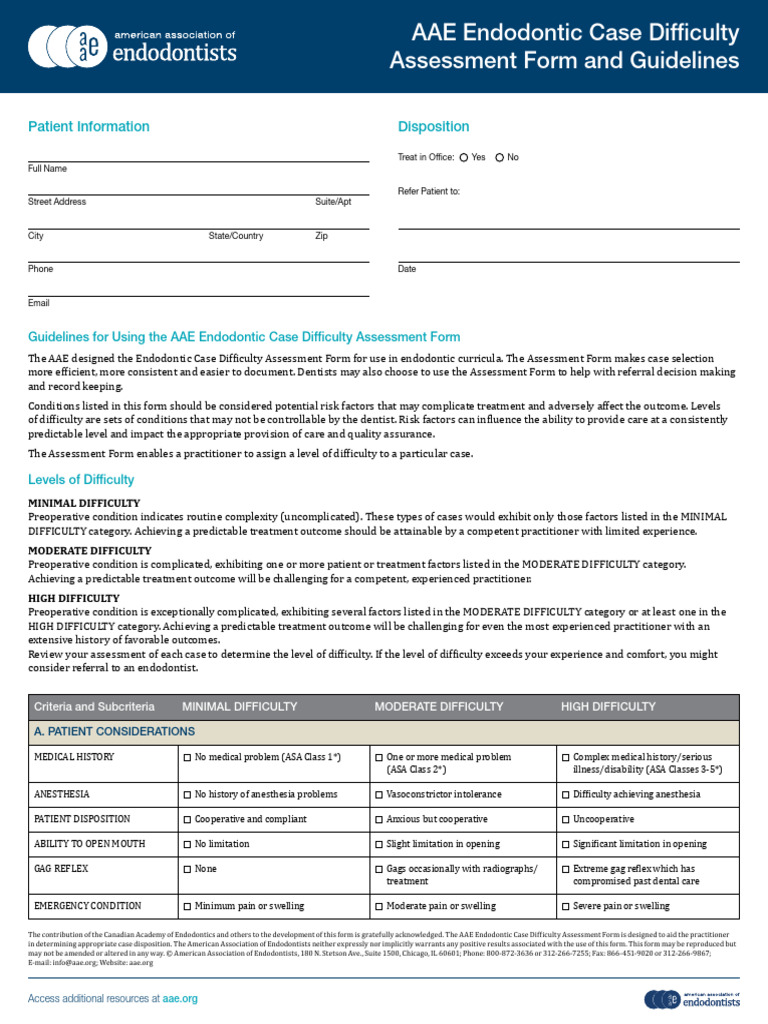 5. AAE Case Difficulty Assessment Form | PDF | Dentistry Branches ...
