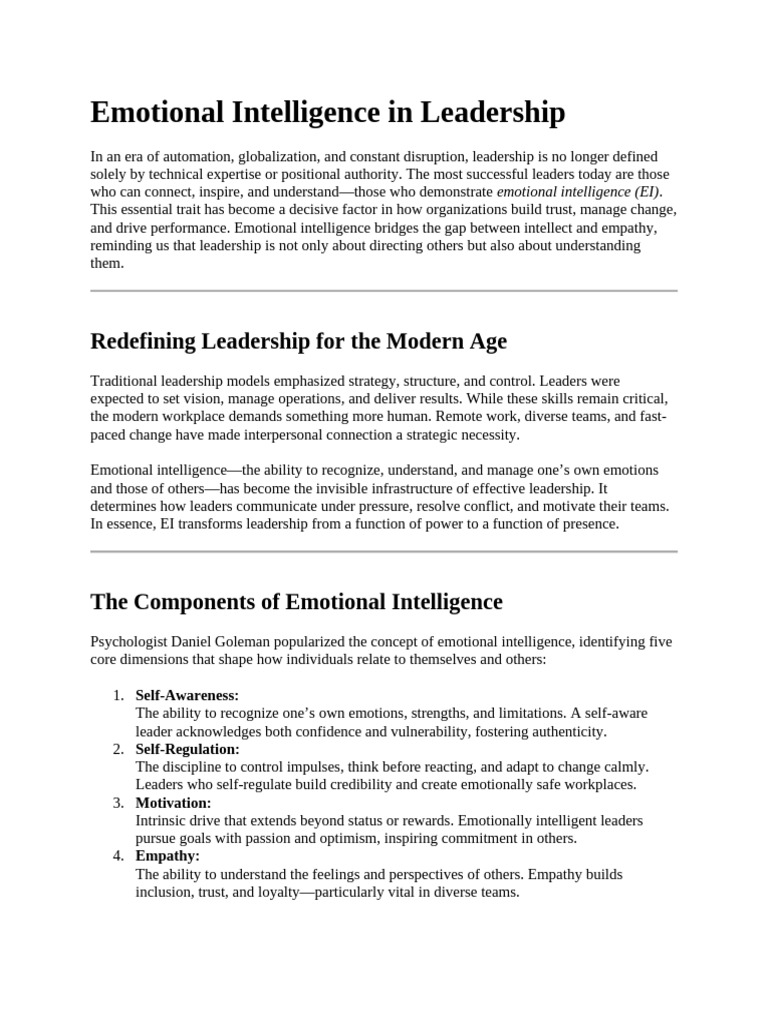 Emotional Intelligence in Modern Leadership | PDF | Emotional ...