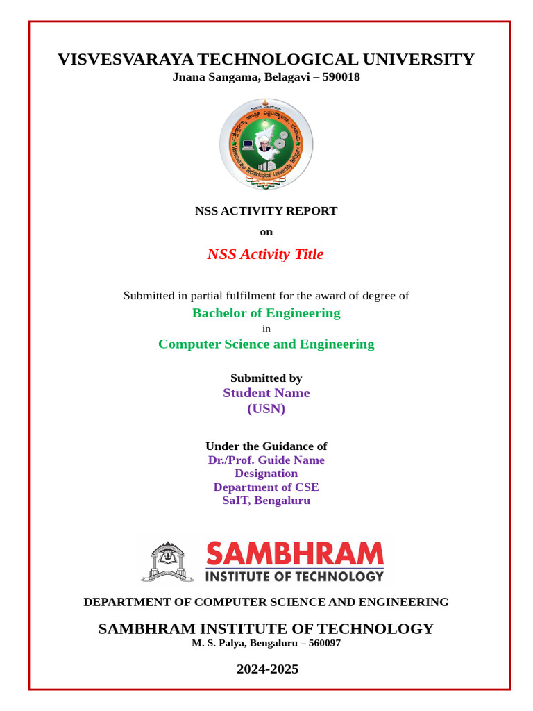 NSS Activity Report for CSE Degree | PDF