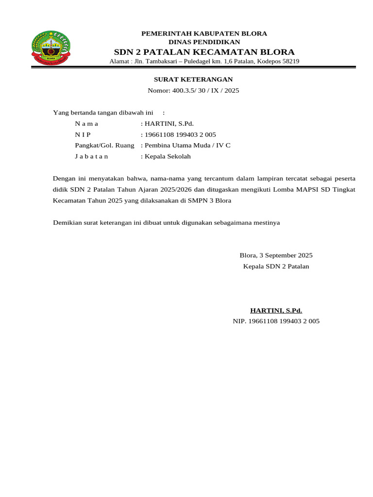 Peserta Lomba MAPSI SD 2025 Blora | PDF
