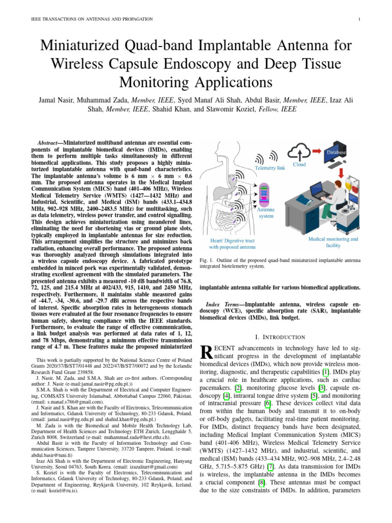 Miniaturized Quad-Band Implantable Antenna For Wireless Capsule ...