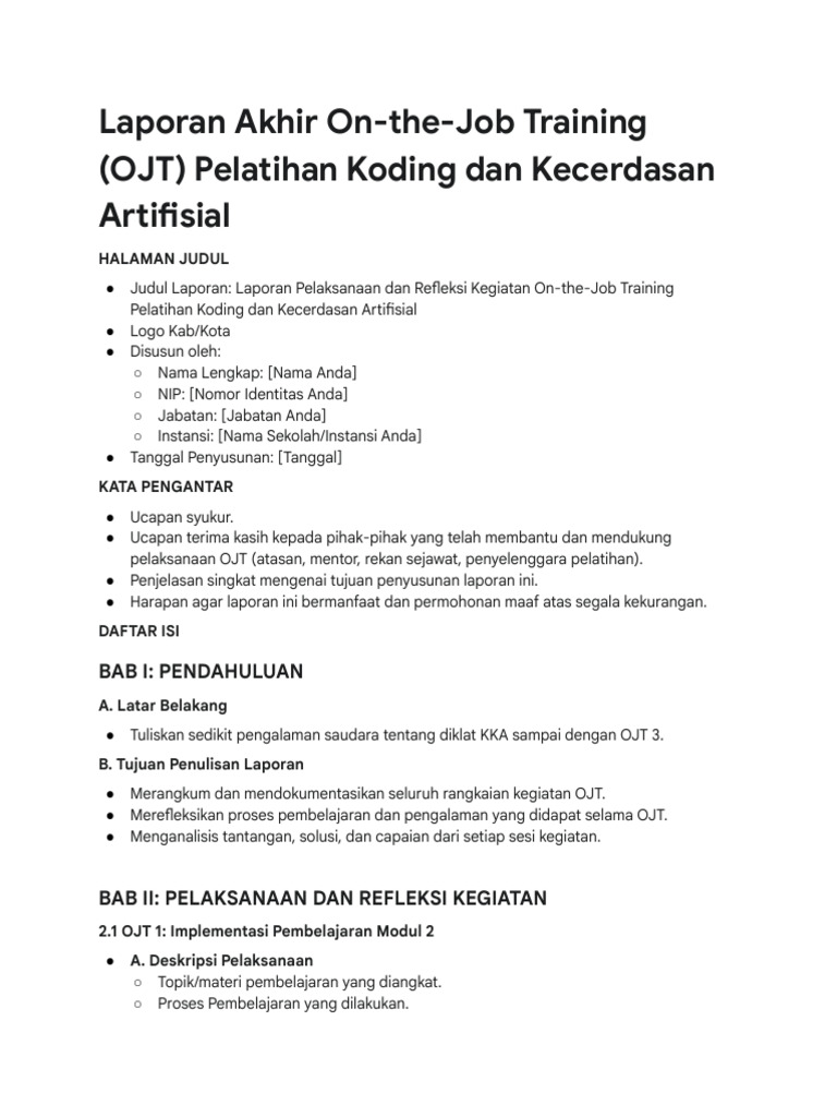 Laporan OJT Koding dan Kecerdasan AI | PDF