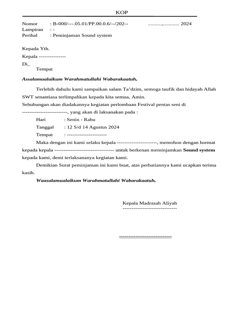 Contoh Surat Peminjaman Barang Ke Sekolah | PDF