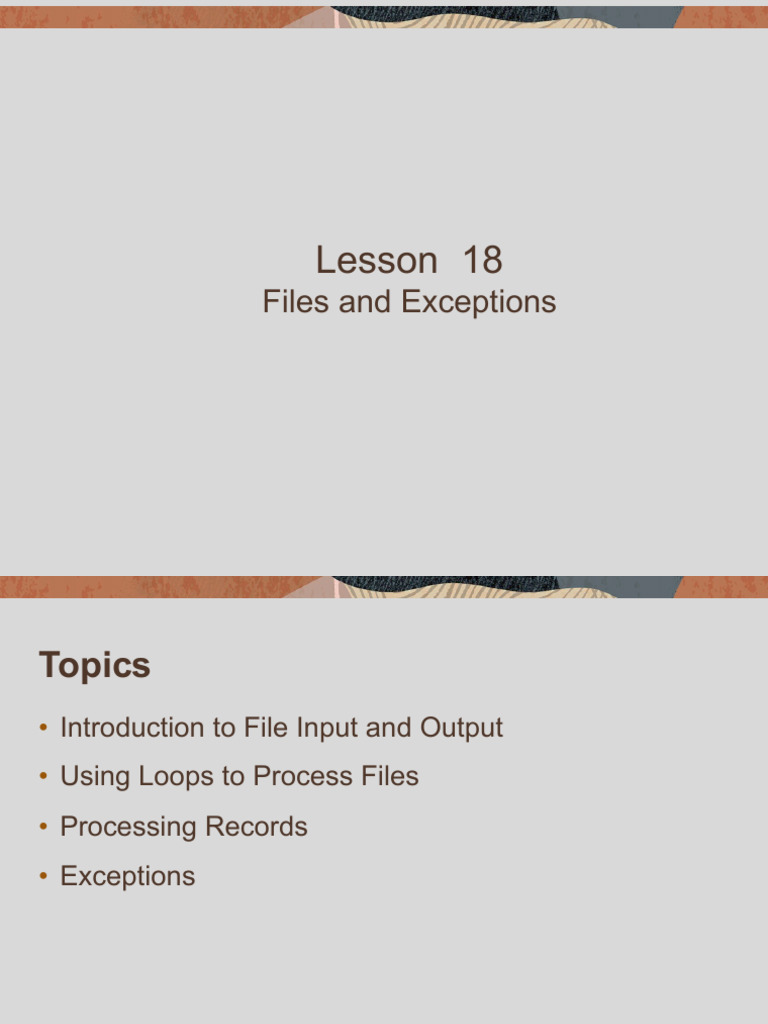 Introduction To Python Lesson 18 Files and Exceptions | PDF | Computer ...