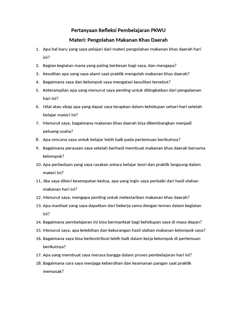 Refleksi Pembelajaran PKWU | PDF