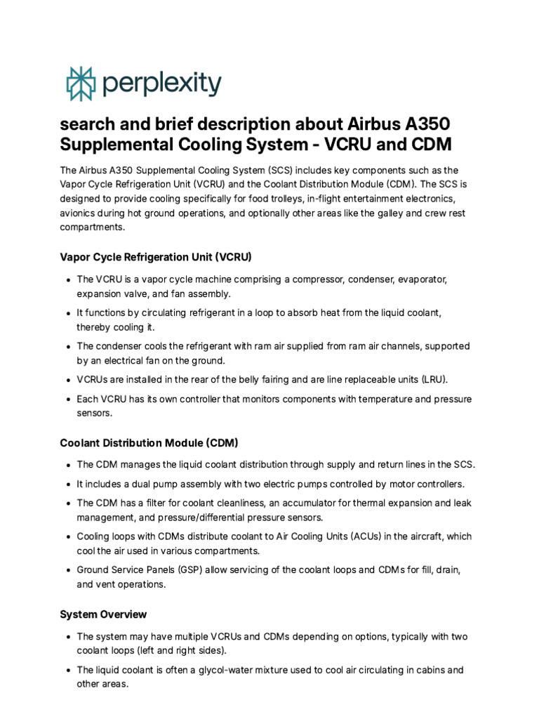 A350 Supplemental Cooling System Overview | PDF | Coolant | Building ...
