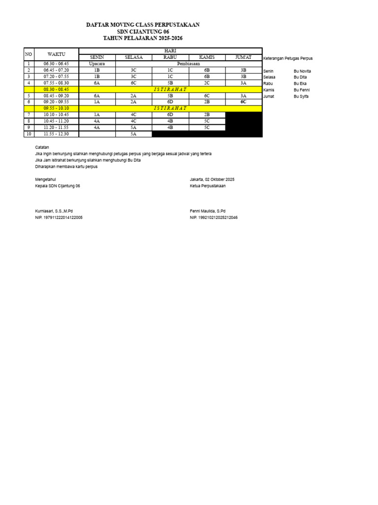 Jadwal Kunjungan Perpustakaan.xlsx | PDF