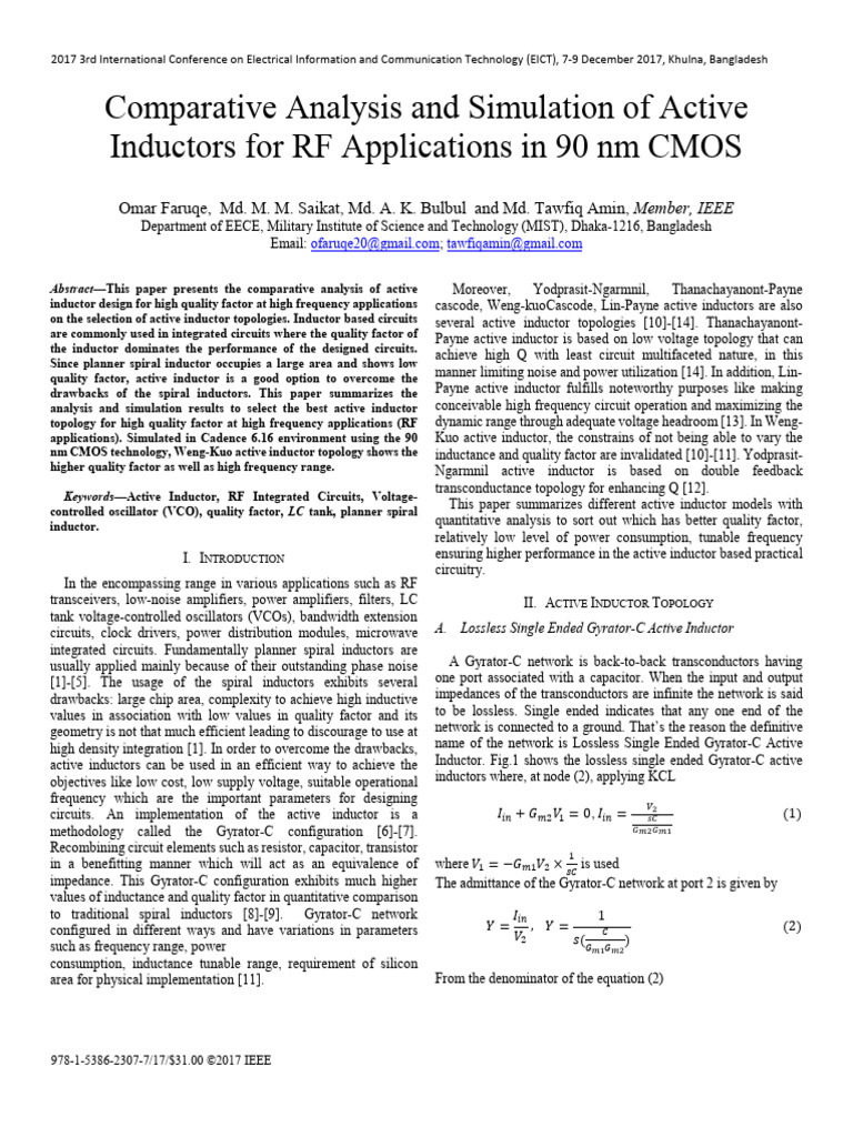 Comparative Analysis and Simulation of Active Inductors For RF ...