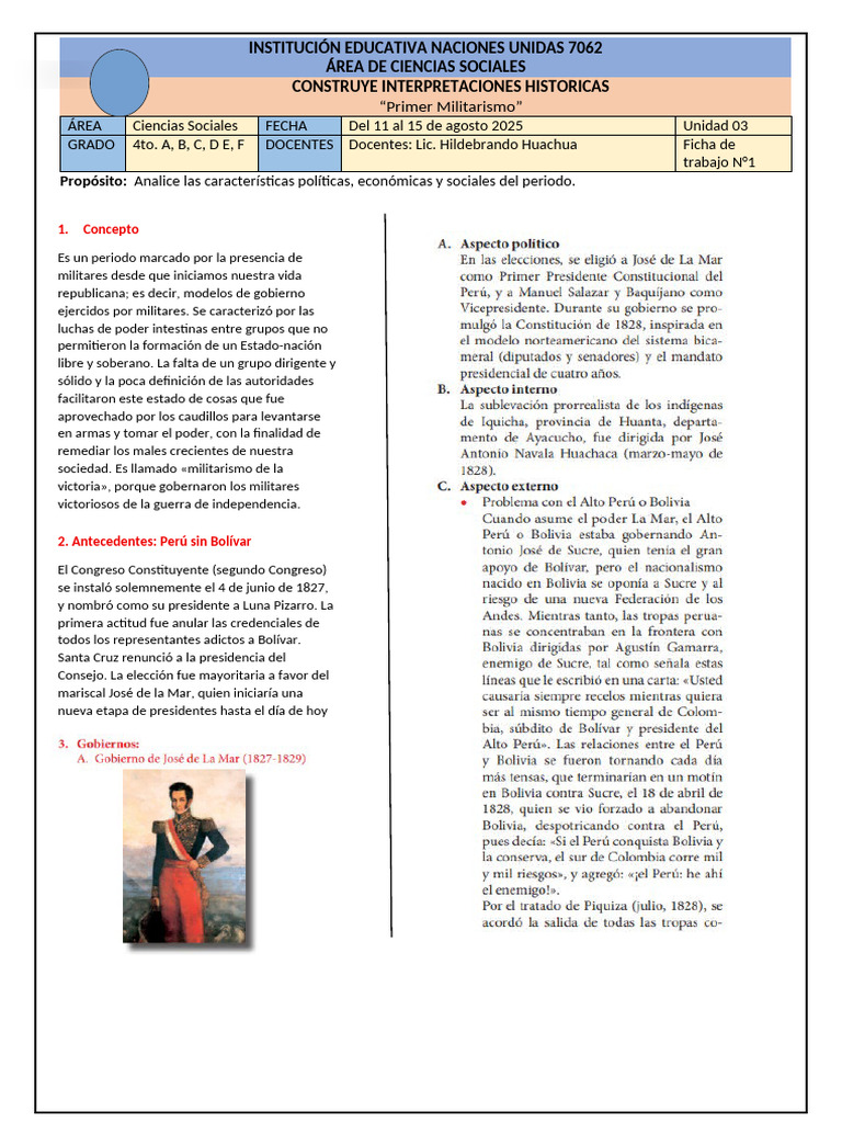 Primer Militarismo en Perú: Análisis Histórico | PDF | Perú | América ...