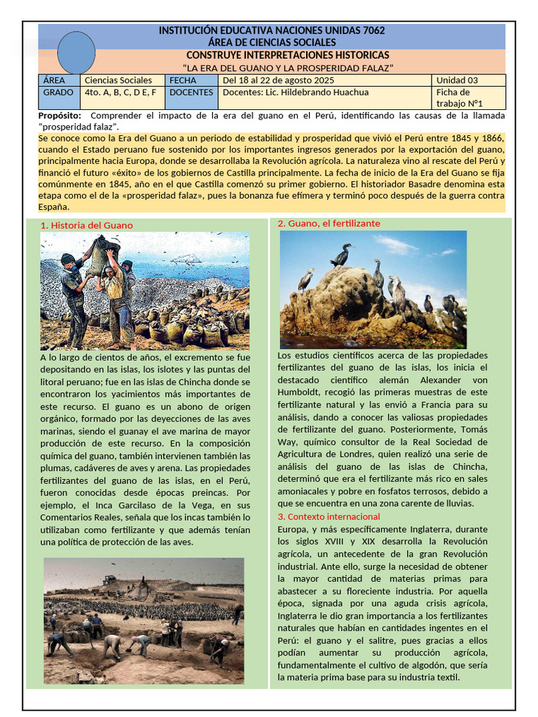 Ficha - La Era Del Guano y La Prosperidad Falaz | PDF | Perú | Agricultura