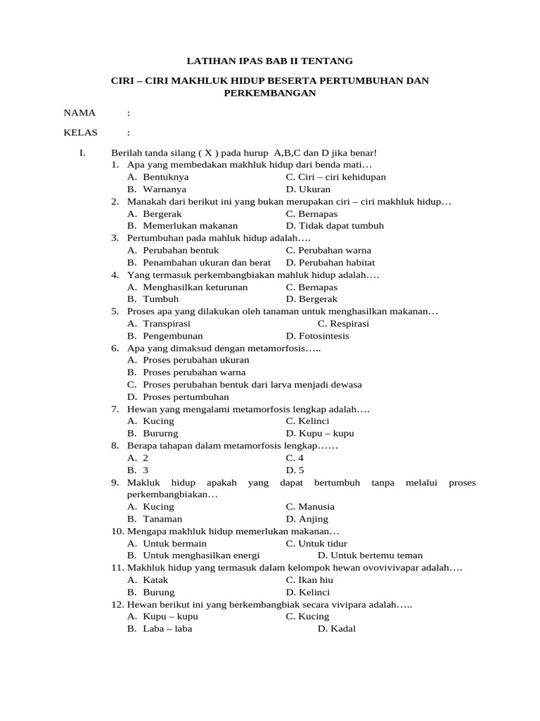 Latihan Ipas Bab II Tentang | PDF