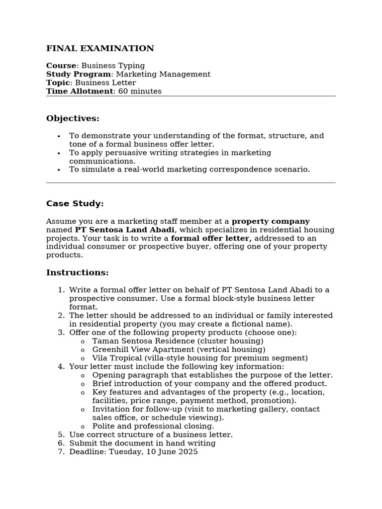 Final Exam June 2025-1a MP | PDF | Marketing