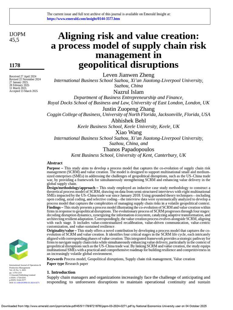Ijopm 03 2024 0271 | PDF | Supply Chain | Risk Management