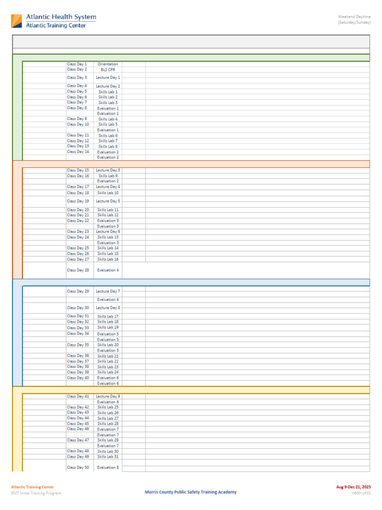 EMT Initial Program Schedule 2025-2026 | PDF | Medical Specialties ...