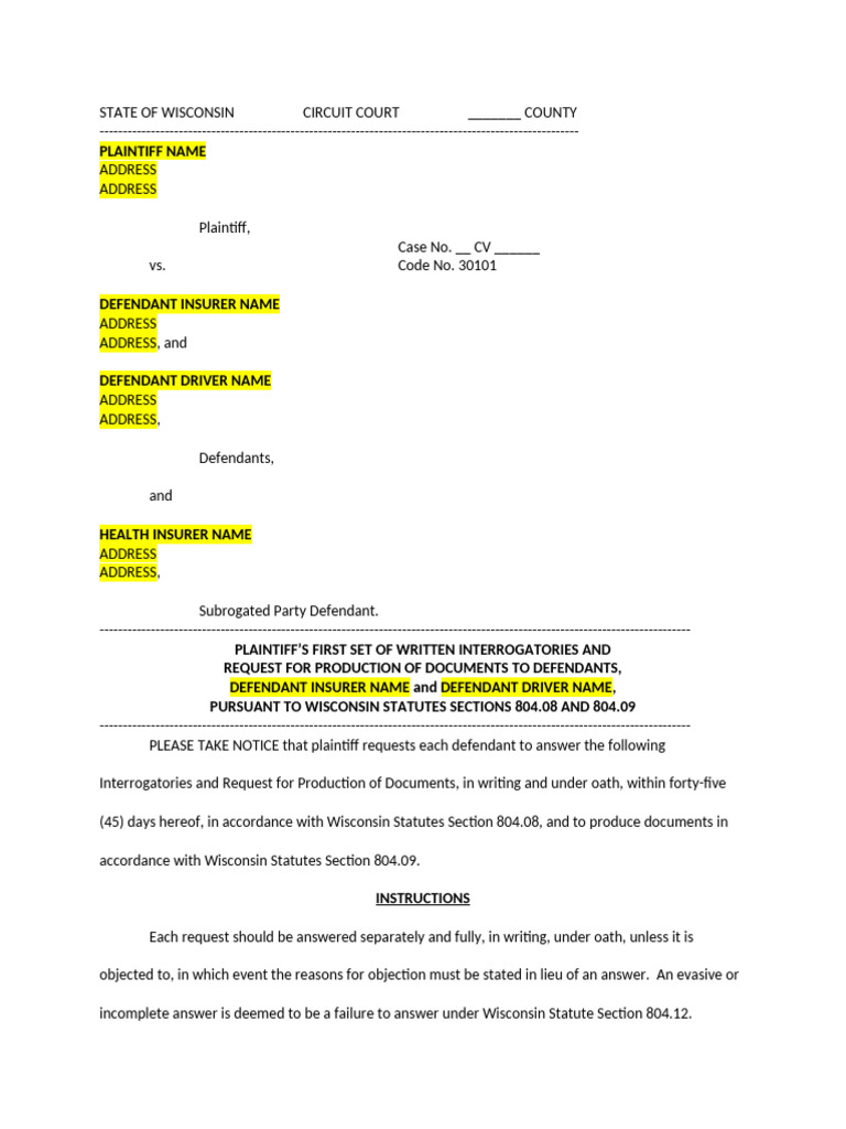 Request For Production Sample | PDF | Interrogatories | Lawsuit