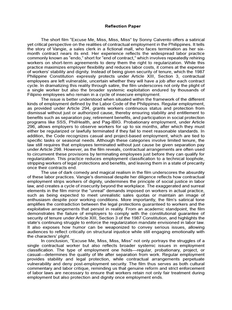 Reflection Paper | PDF | Employment | Labor