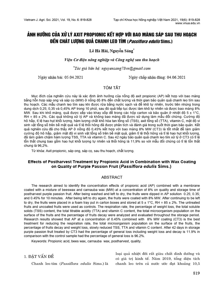 Axit Propionic + Bao Màng Sáp (2021) | PDF