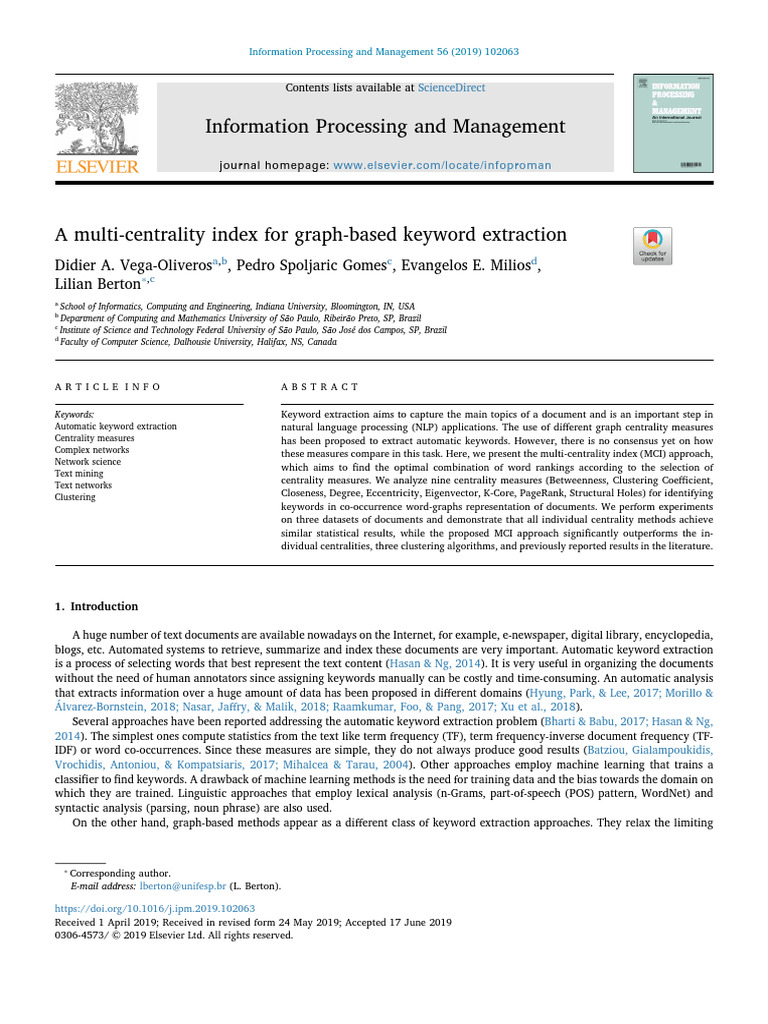 A Multi-centrality Index for Graph-based Keyword Extraction | PDF | Principal Component Analysis ...