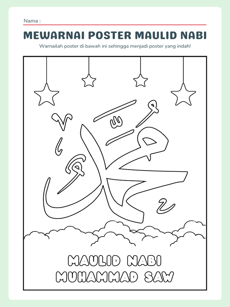 Poster Mewarnai Maulid Nabi Muhammad Lembar Kerja Hijau Ilustratif ...