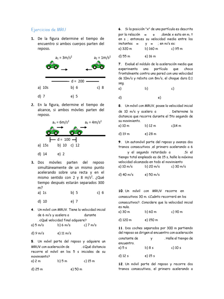 Ejercicios De Mruv Pdf Velocidad Aceleración