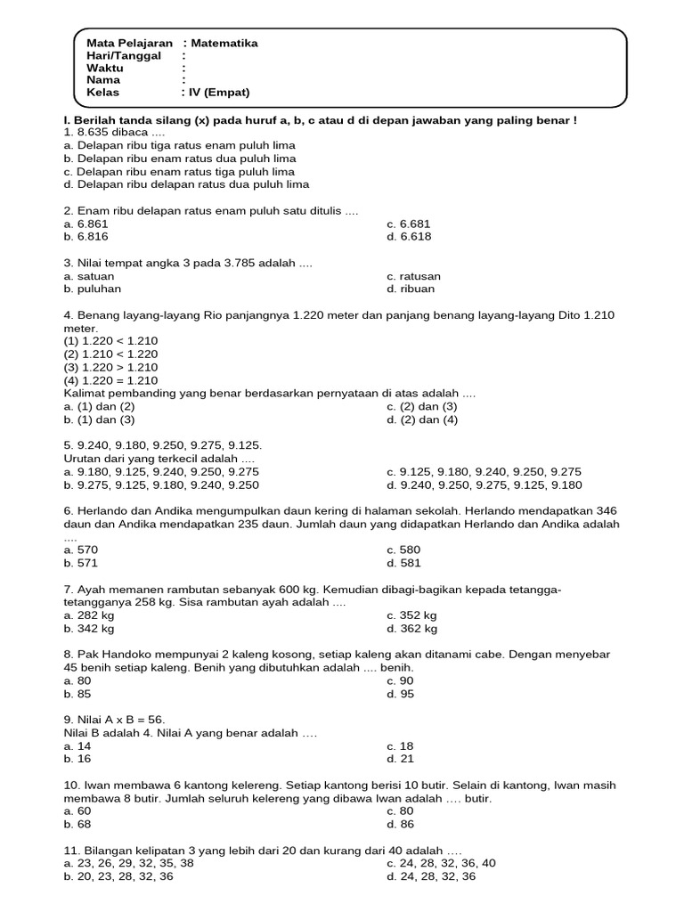 soal matematika 1 | PDF