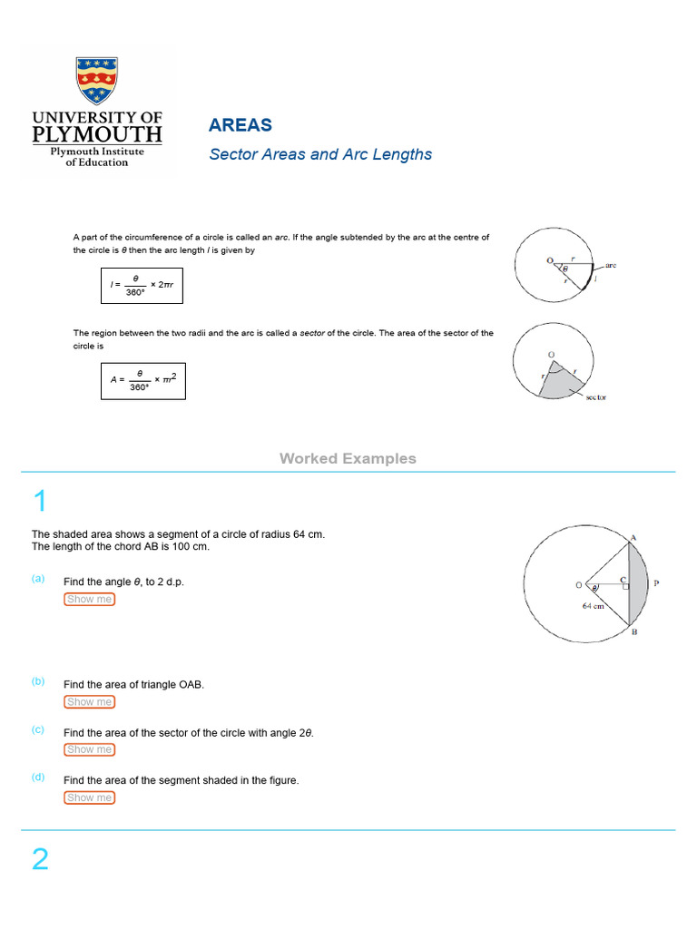 Sector Areas and Arc Lengths Livia | PDF | Circle | Area