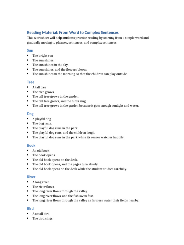 Reading Practice: Words to Complex Sentences | PDF