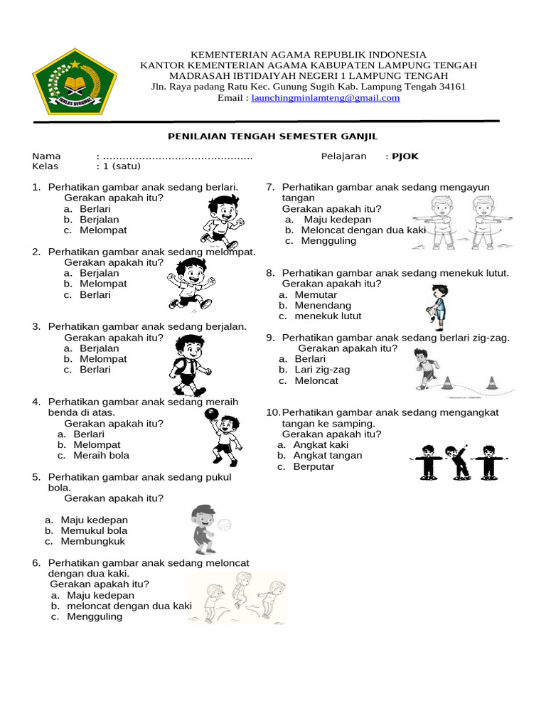 Soal PTS Pjok KLS 1 | PDF