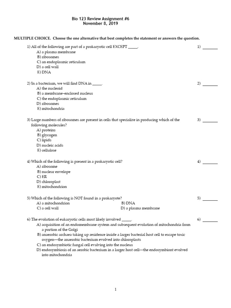 Bio 123 Review Assignment 6 PDF | PDF | Endoplasmic Reticulum | Cell ...