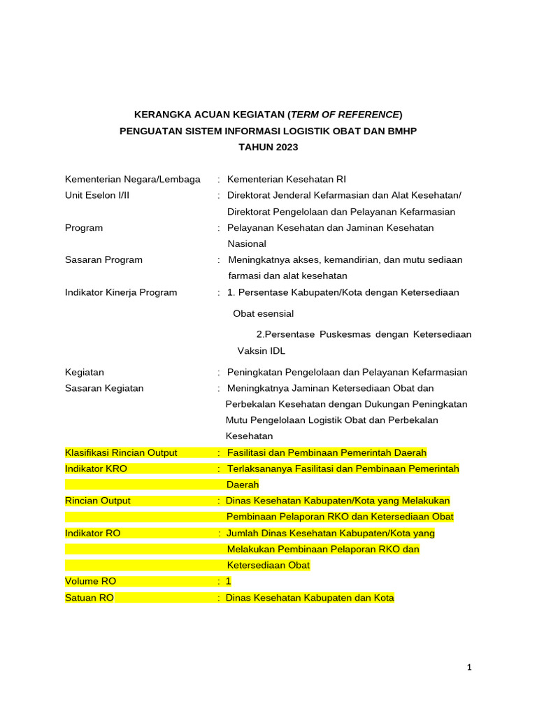 Tor Pembinaan Pelaporan Rko Dan Ketersediaan Obat | PDF