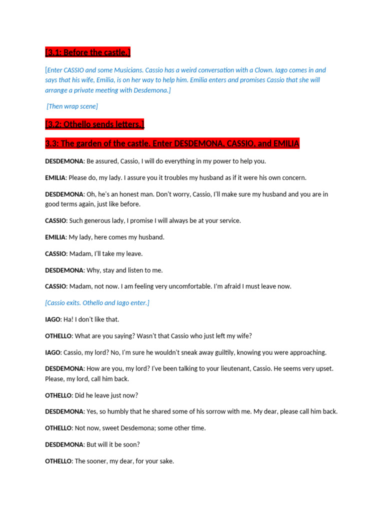 Othello Act 3 Summary and Analysis | PDF | Iago | Desdemona