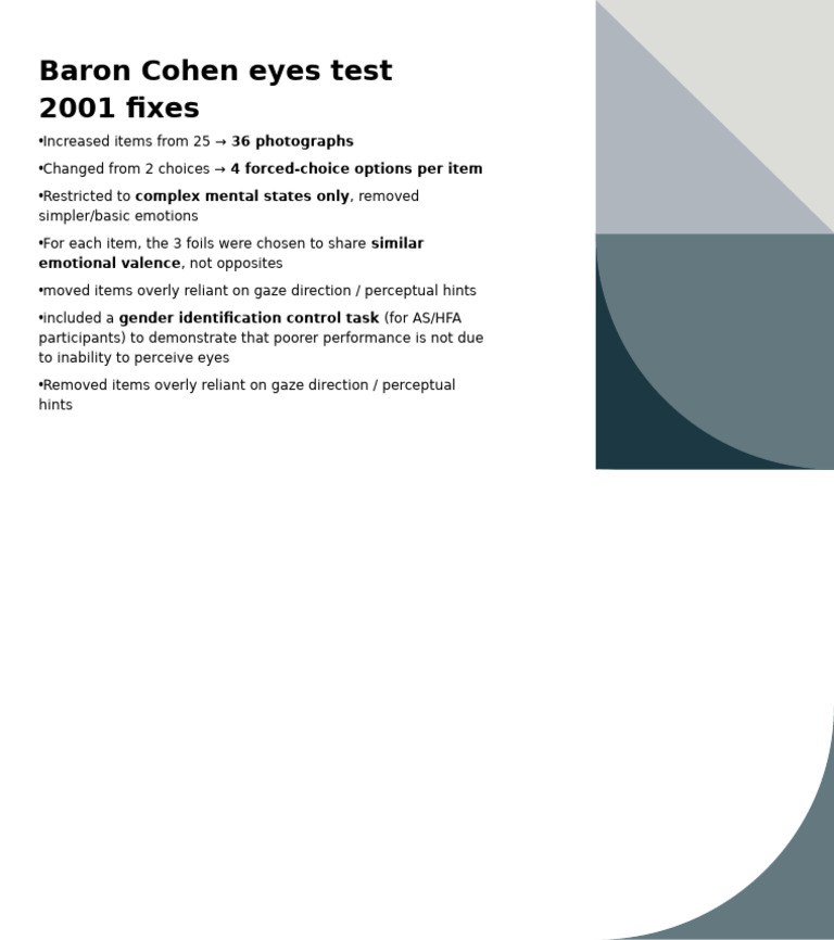 Baron Cohen Eyes Test 2001 Updates | PDF
